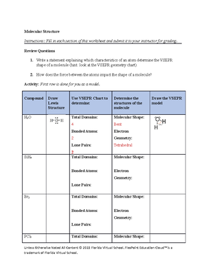 3.05 molecular structure - Molecular Structure Instructions: Fill in ...