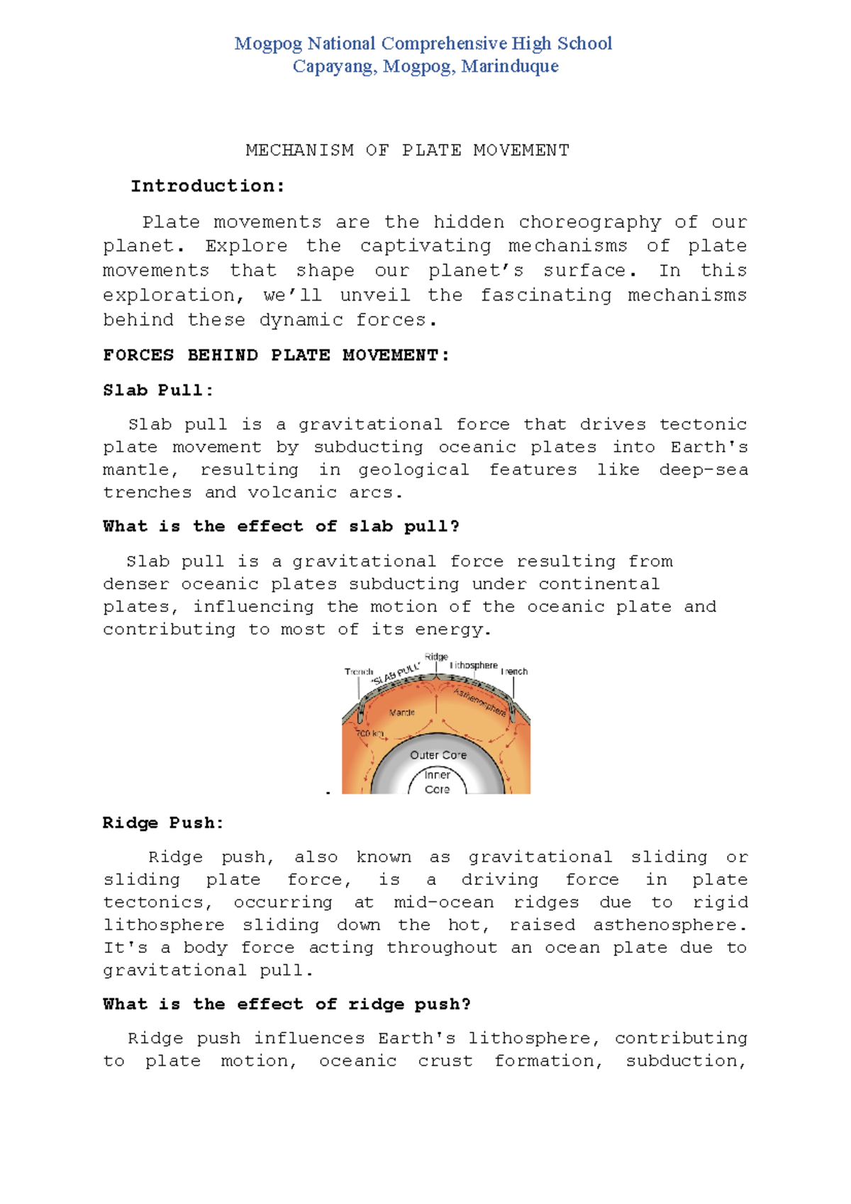Mechanism of Plate Movement - Mogpog National Comprehensive High School ...