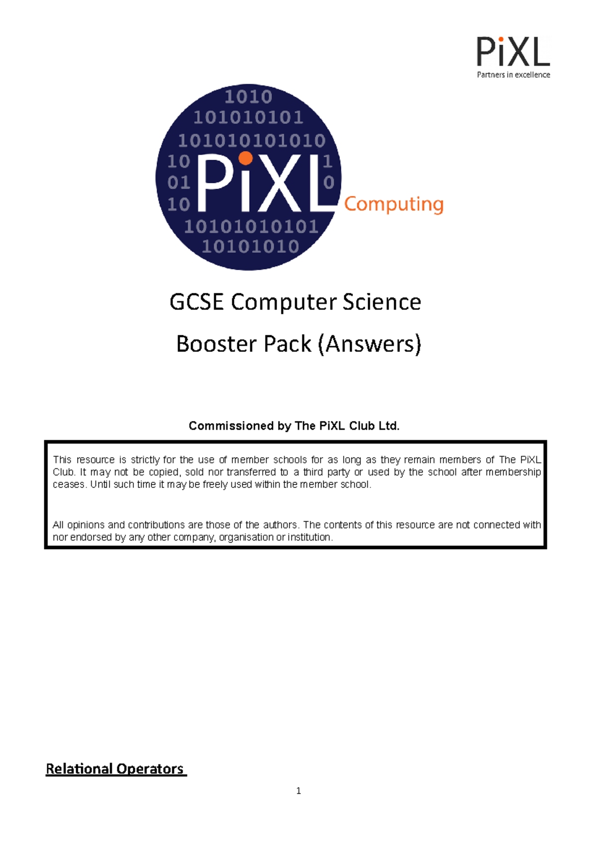 Computer Science Booster Pack Answers - GCSE Computer Science Booster ...