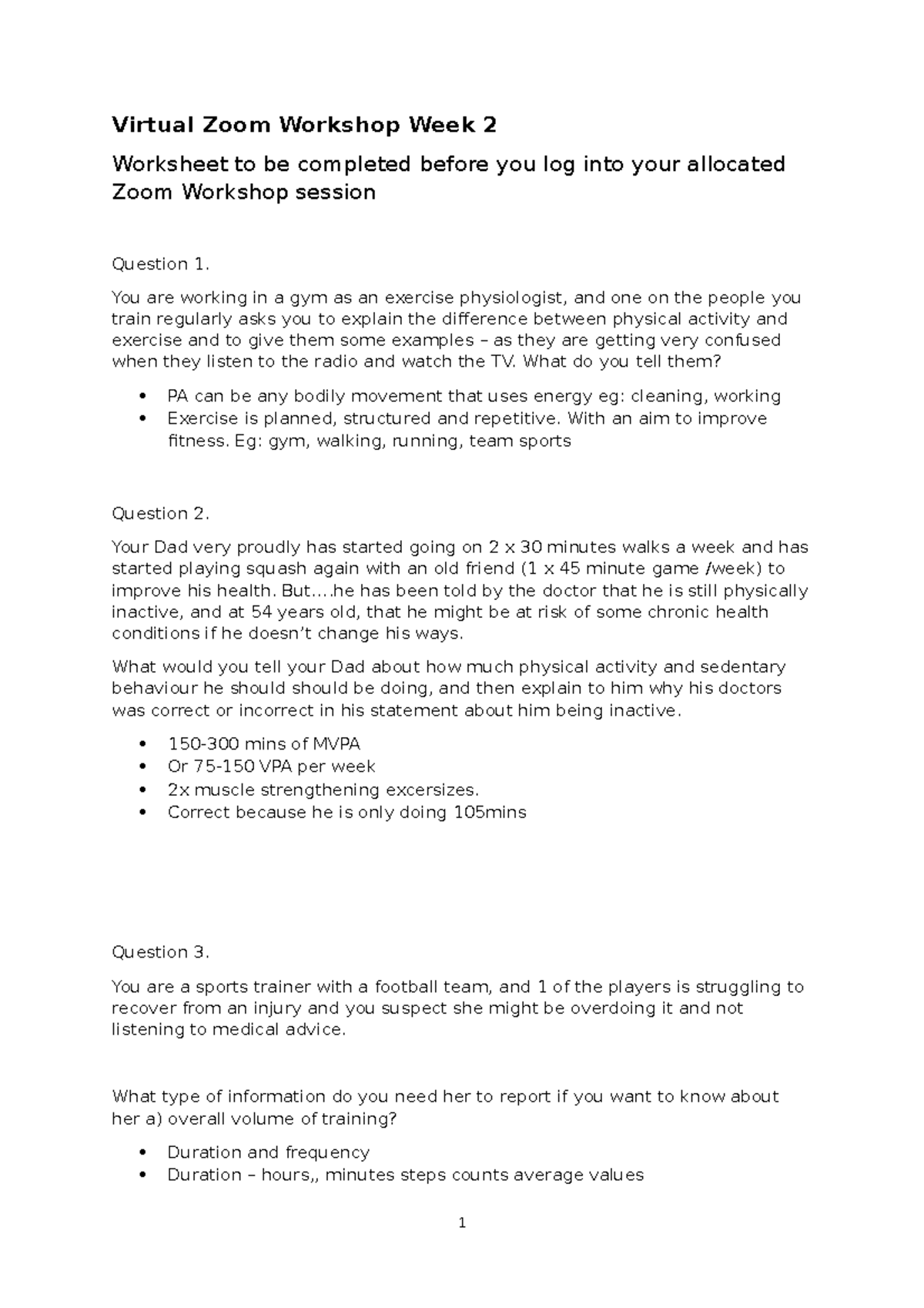 Week 2 worksheet - questions and answers - Virtual Zoom Workshop Week 2 ...