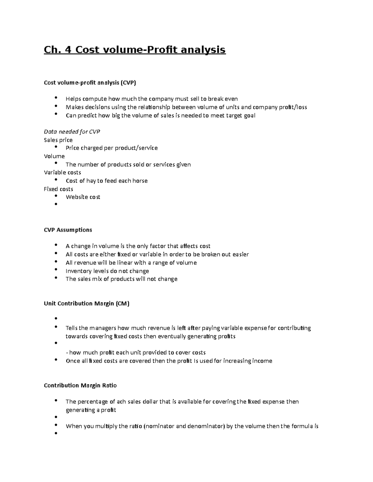 Ch 4 Cost Volume profit Analysis Ch 4 Cost Volume Profit Analysis
