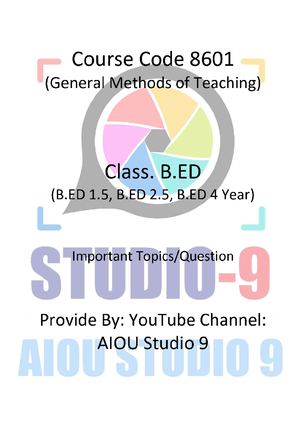 8601 SOLVED ASSIGNMENT YEAR 2023-2024 - GENERAL METHODS OF TEACHING STUDENT NAME NOMAN AHMED ...