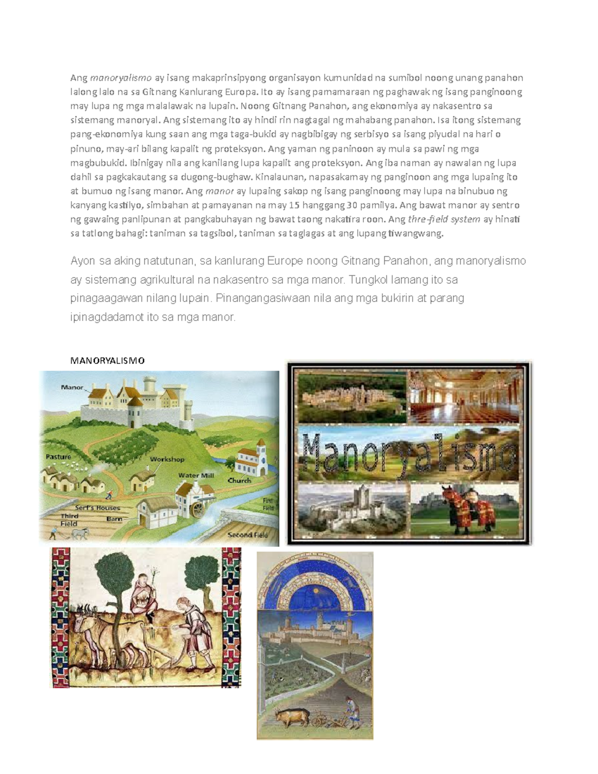 Manoryalismo, pyudalismo a brief description and summary - Ang ...