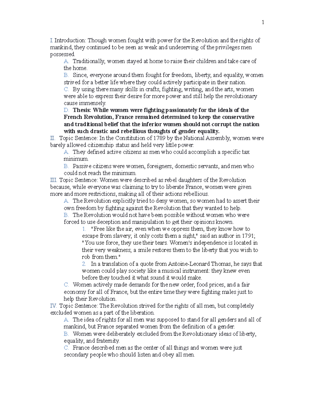 Women French Revolution Notes - I. Introduction: Though women fought ...