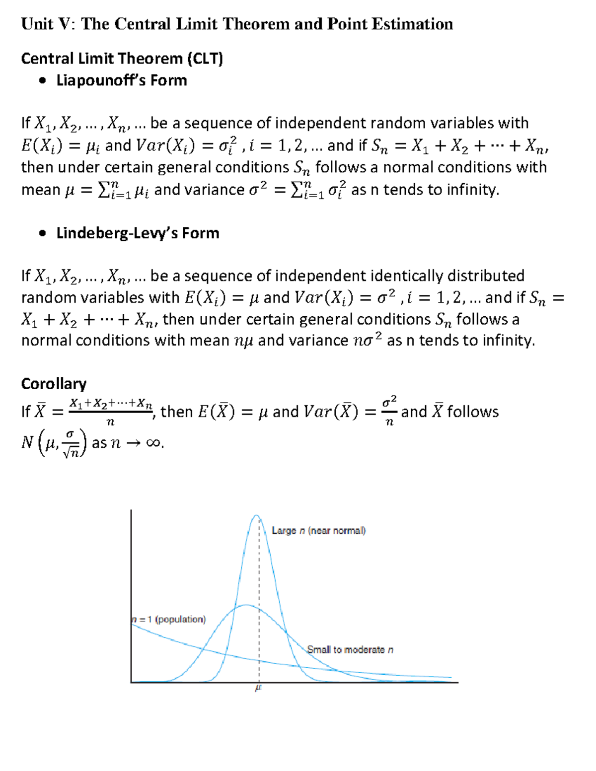 Unit 5 - gseg - Unit V: The Central Limit Theorem and Point Estimation Central Limit Theorem ...