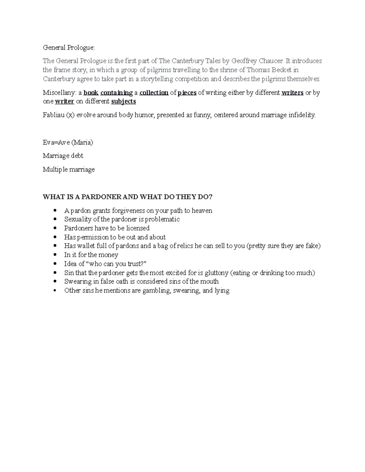 The Canterbury Tales Notes - General Prologue: The General Prologue is ...