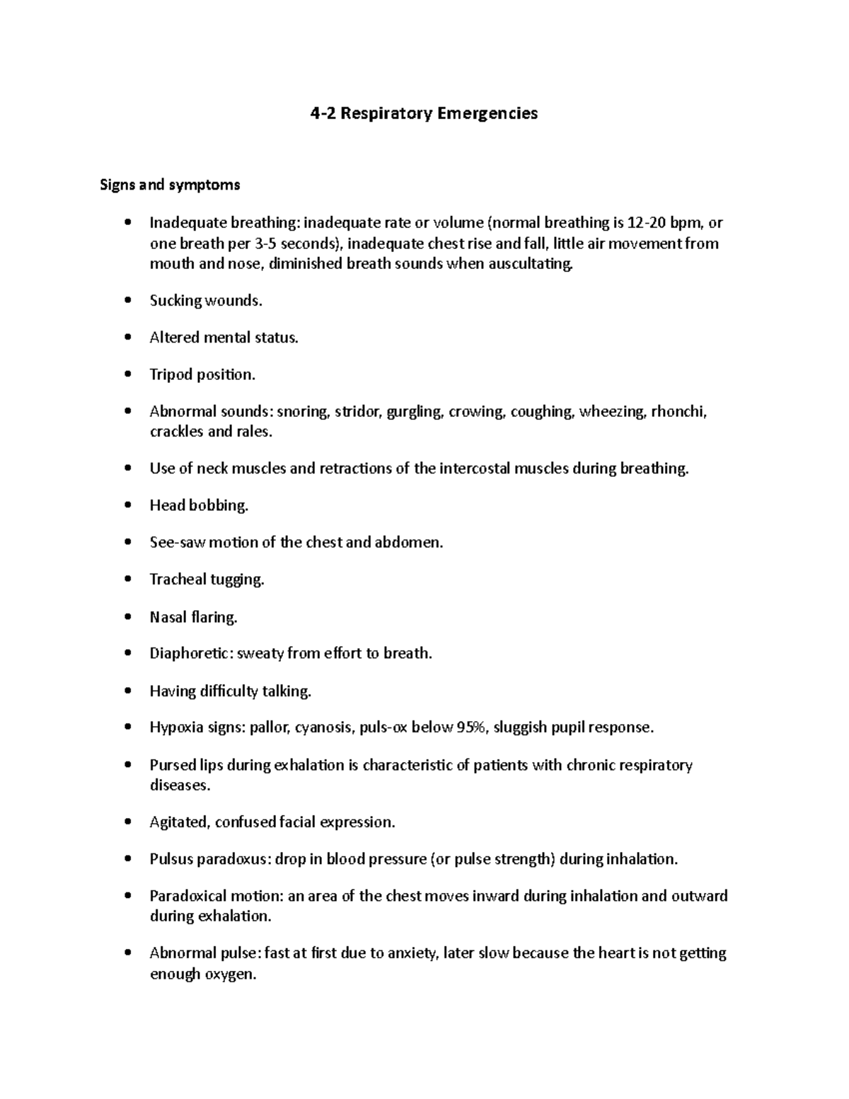 Respiratory emergency - 4-2 Respiratory Emergencies Signs and symptoms ...