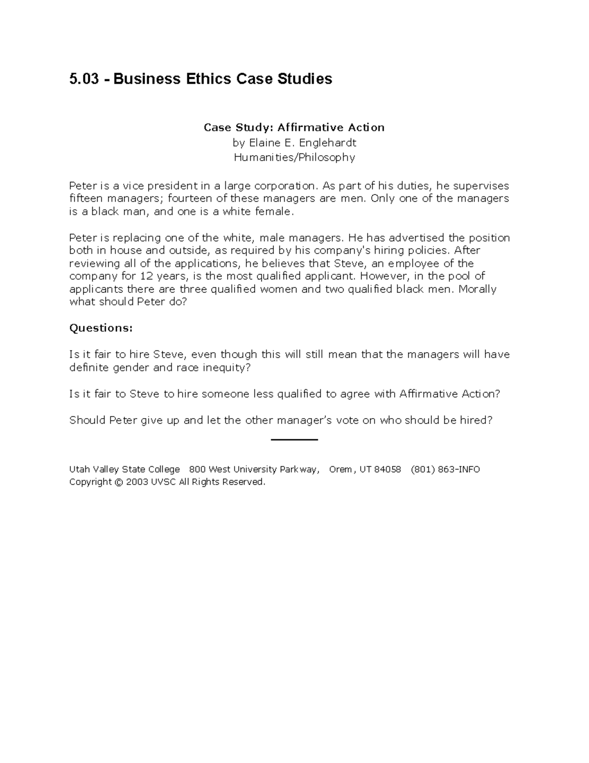 5.03E Ethics Case Study Affirmative Action - 5 - Business Ethics Case ...
