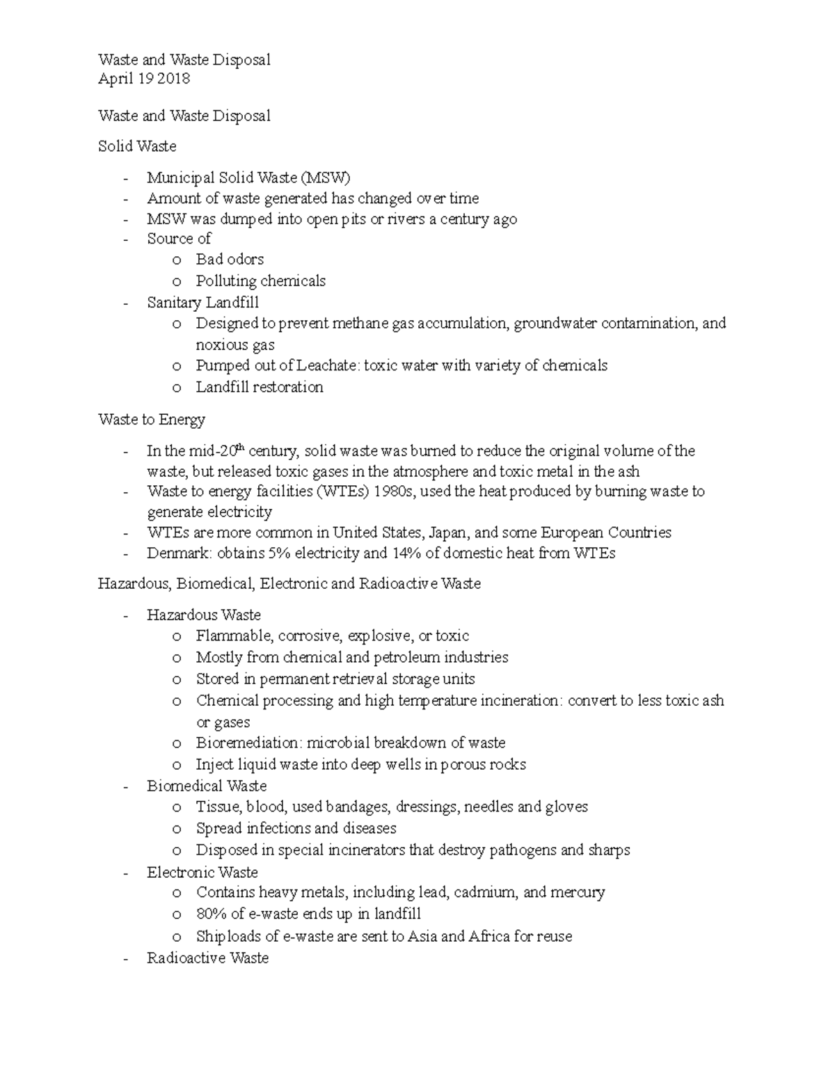 Waste Disposal 4-19 - Waste and Waste Disposal April 19 2018 Waste and ...