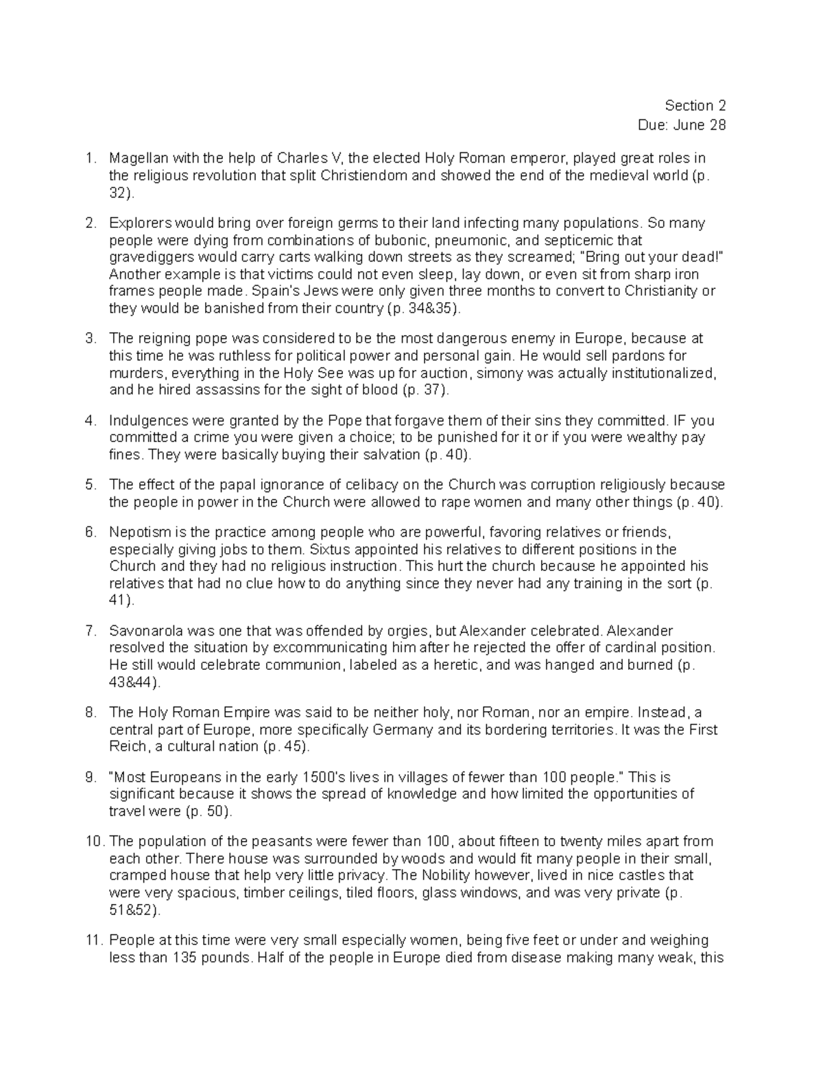 Section 2 - notes for european history - Section 2 Due: June 28 ...