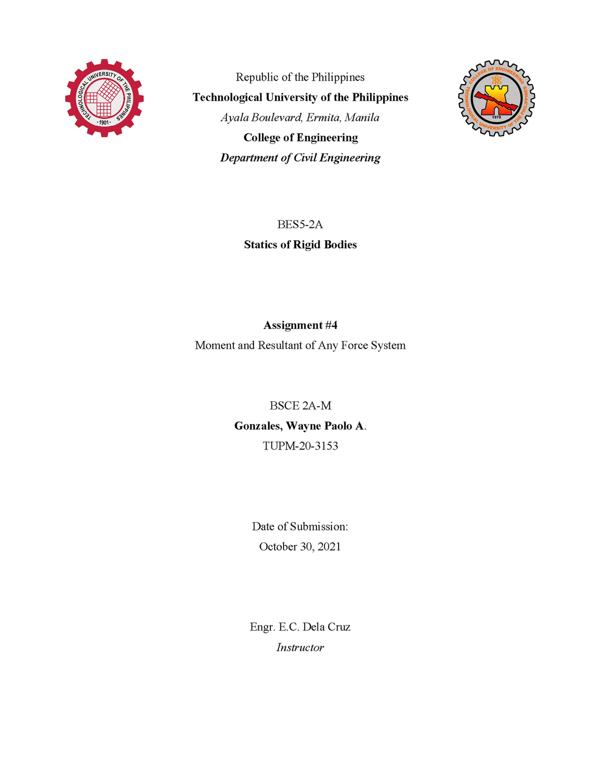 STATICS OF RIGID BODIES 4 - OF UNIVERSITY OFTER Republic of the ...