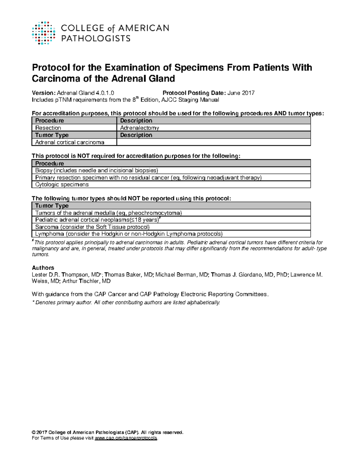 Cp adrenal 17protocol 4010 - Protocol for the Examination of Specimens From Patients With ...