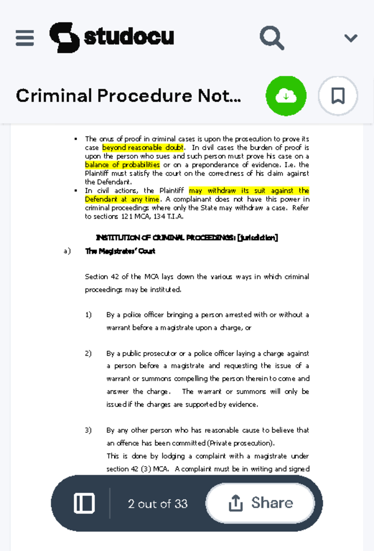 Criminal Procedure Notes - THE Nature OF Criminal Prosecutions A crime ...