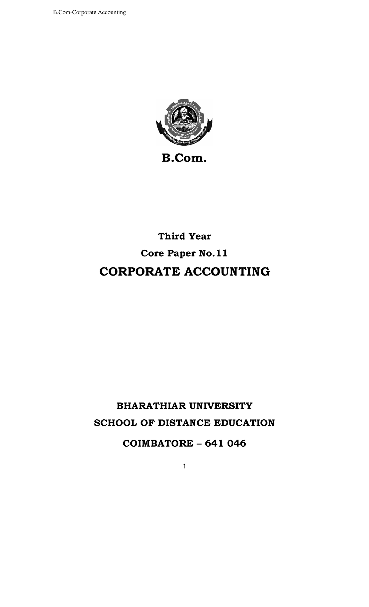 Corporate Accounting bcom lecture notes bharatiyar University - B ...