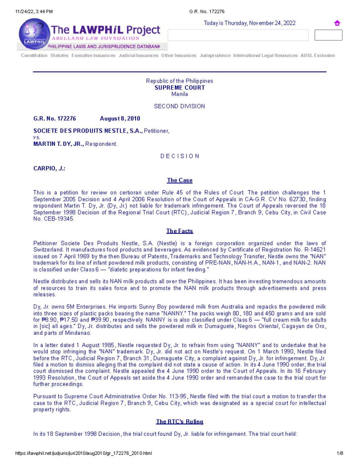 Nestle S.A. vs. Dy Jr - cases - Constitution Statutes Executive ...