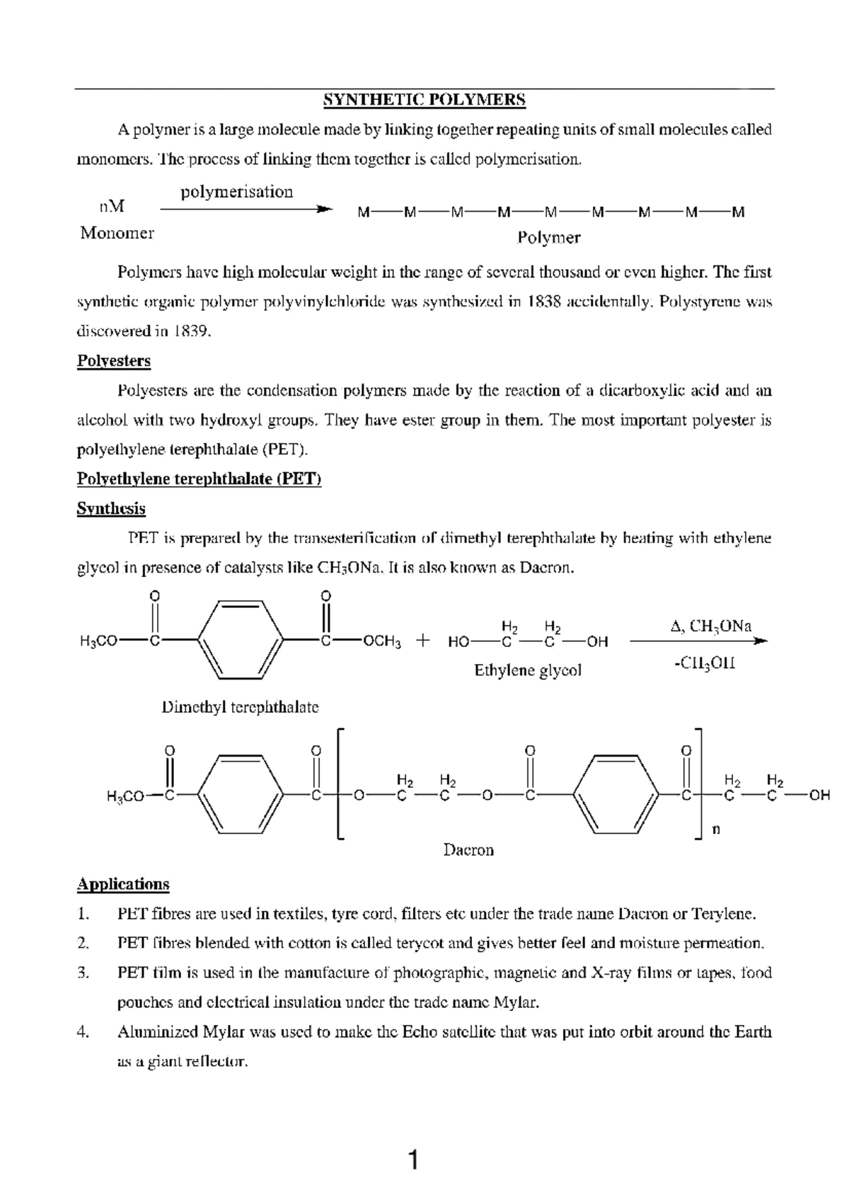 1. Synthetic polymers I - BSc Chemistry - Studocu