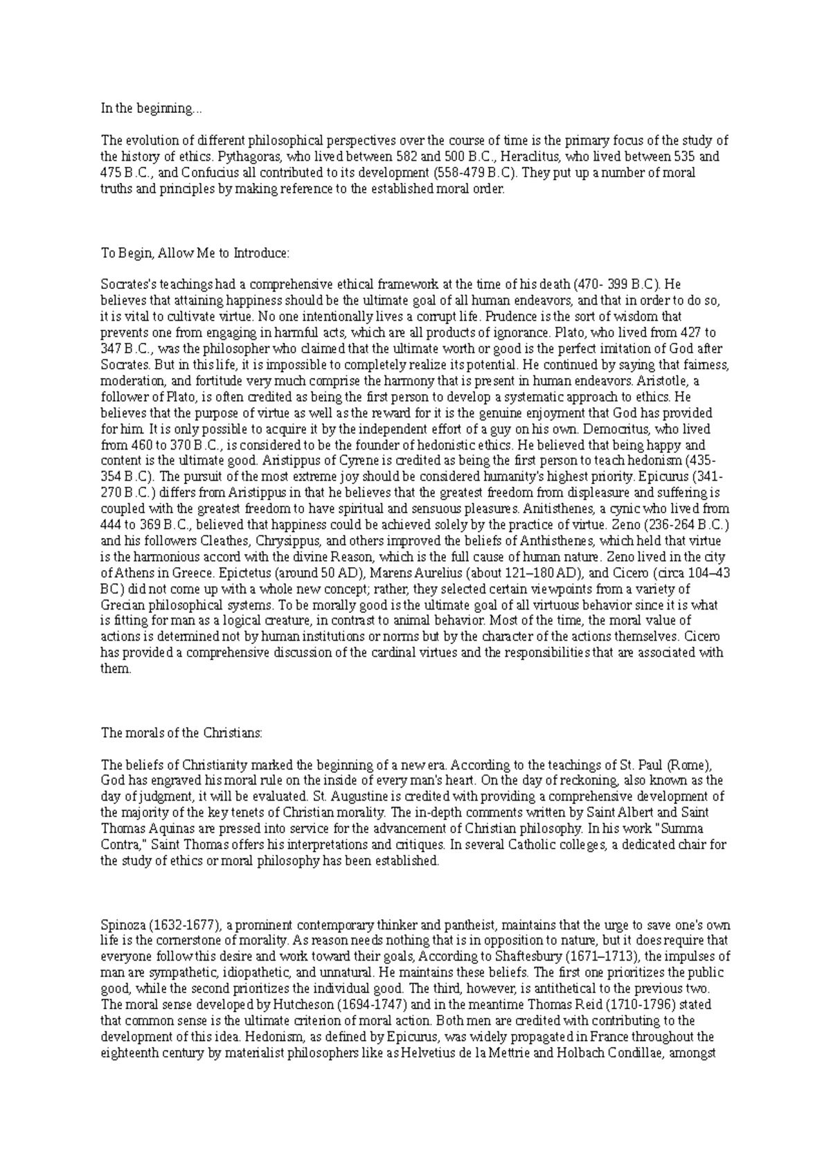 Lesson 1 Historical Background of Ethics - In the beginning... The ...