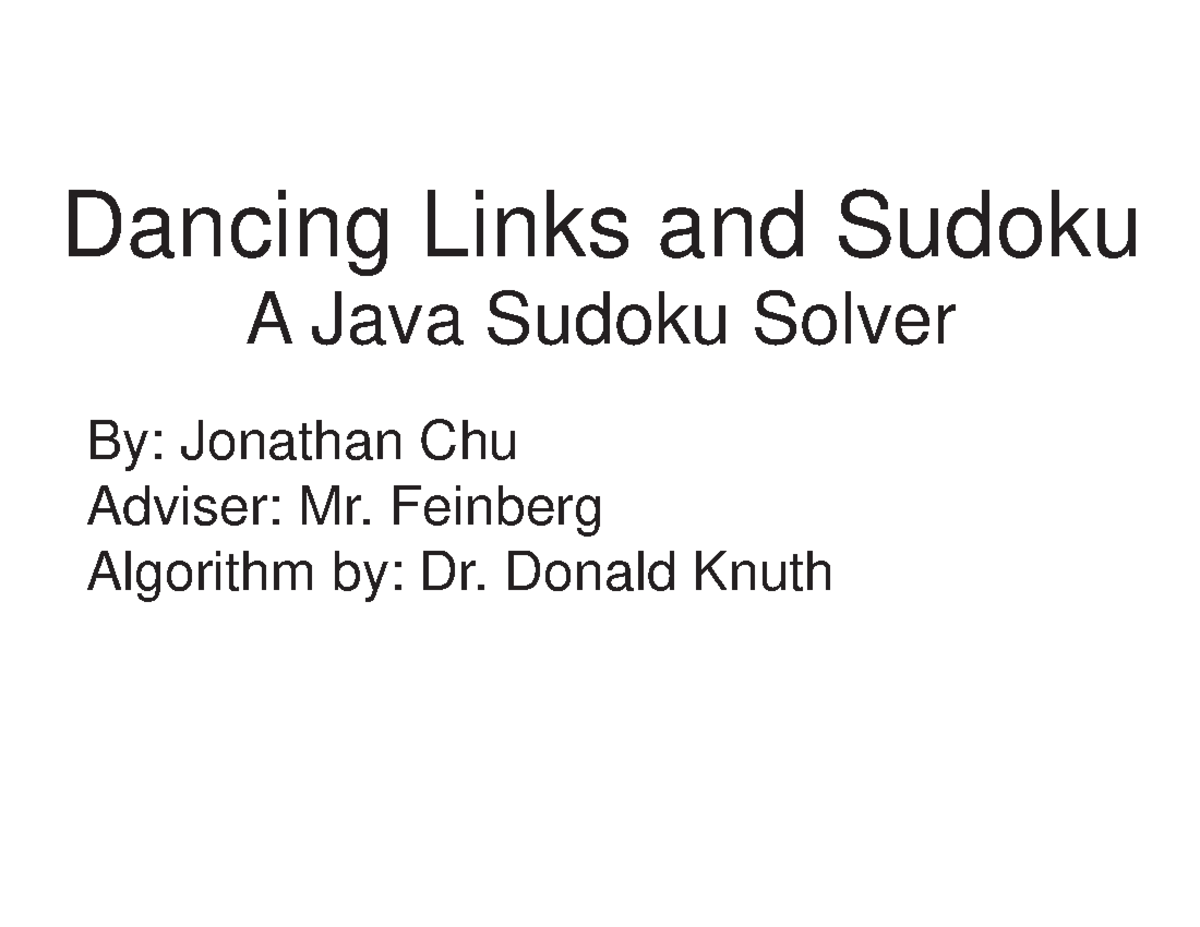 Presentationboard - study - Dancing Links and Sudoku A Java Sudoku ...