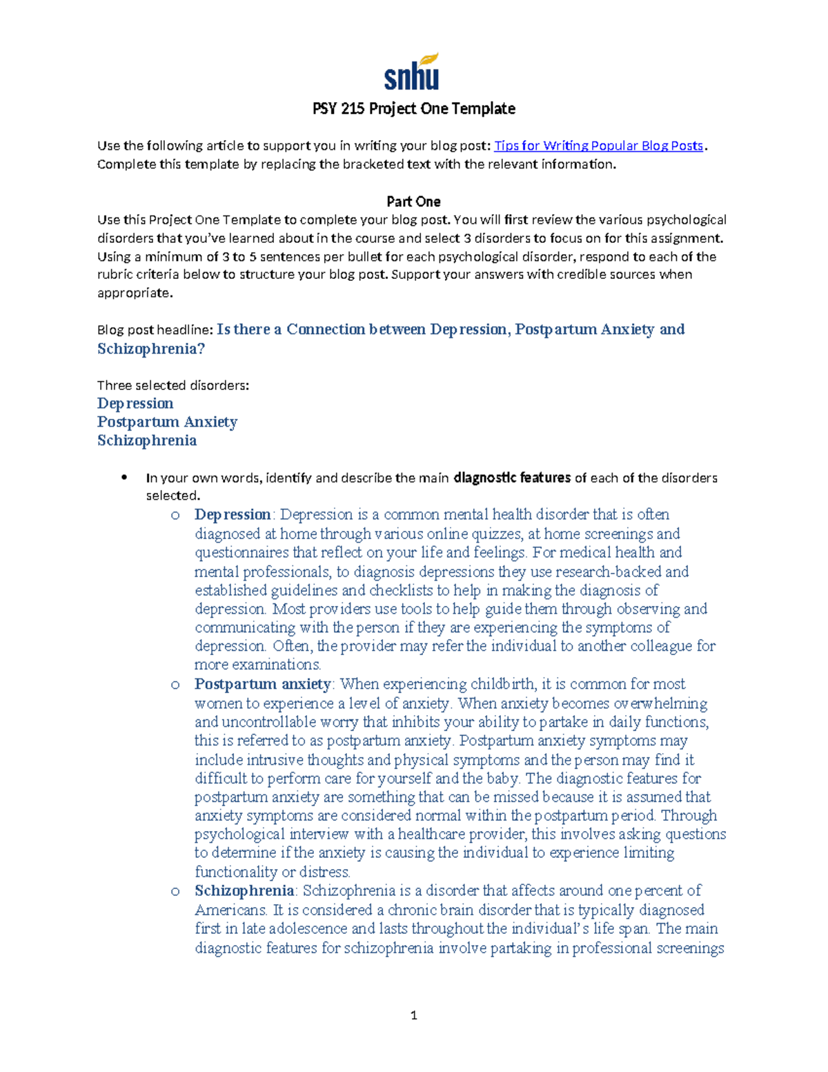 PSY 215 Project One - PSY 215 Project One Template Use the following ...