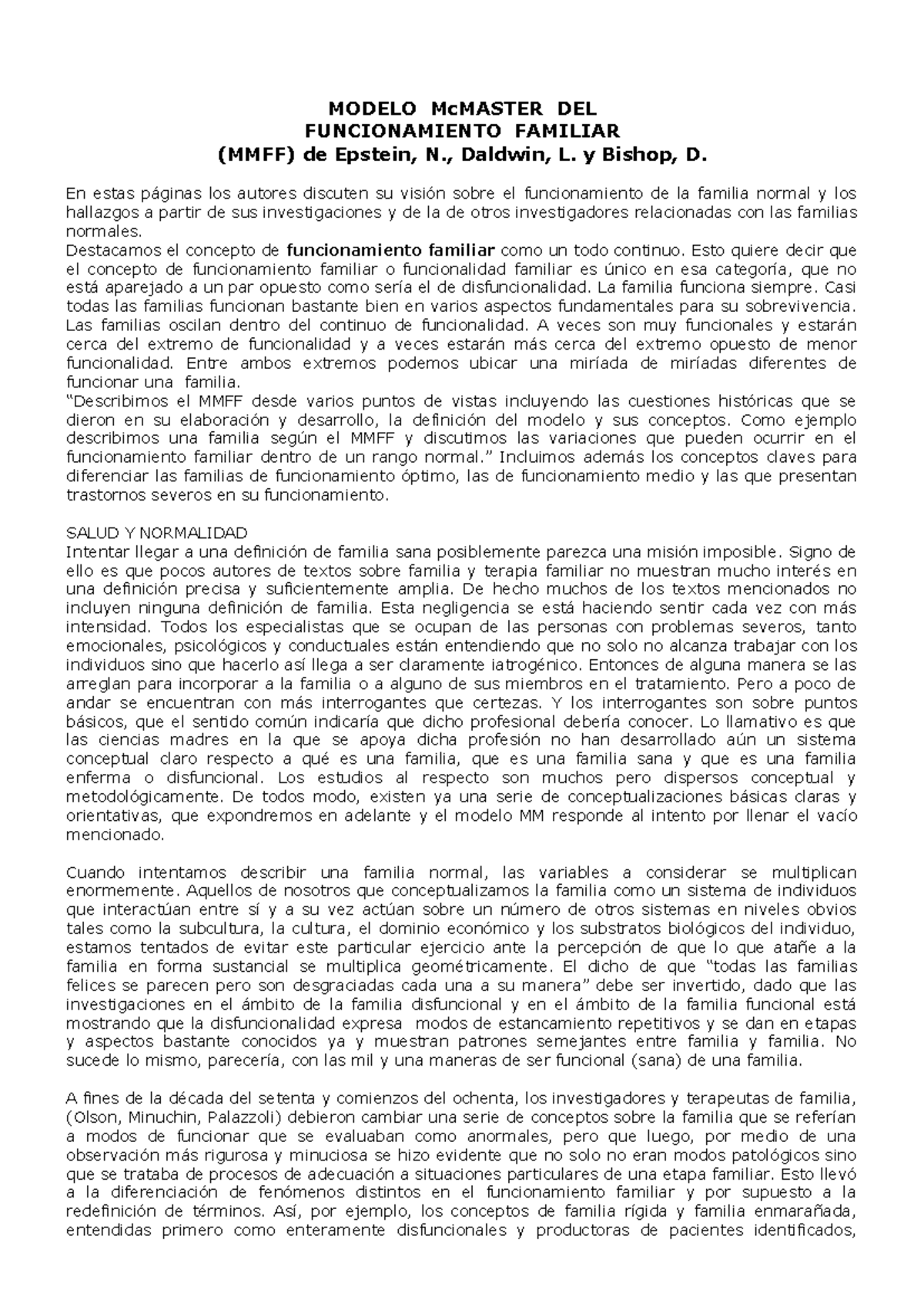 Modelo Mc Master del Funcionamiento Familiar - MODELO McMASTER DEL FUNCIONAMIENTO FAMILIAR (MMFF ...