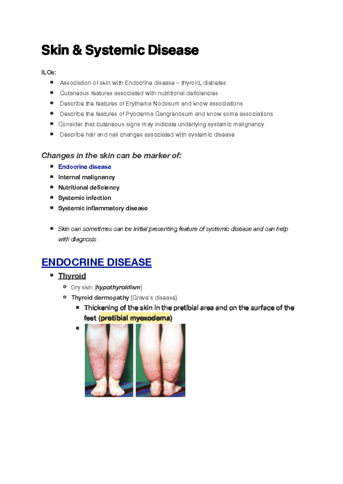 Skin and Systemic Disease - S k i n & S y s te m i c D i s e a s e ILOs ...