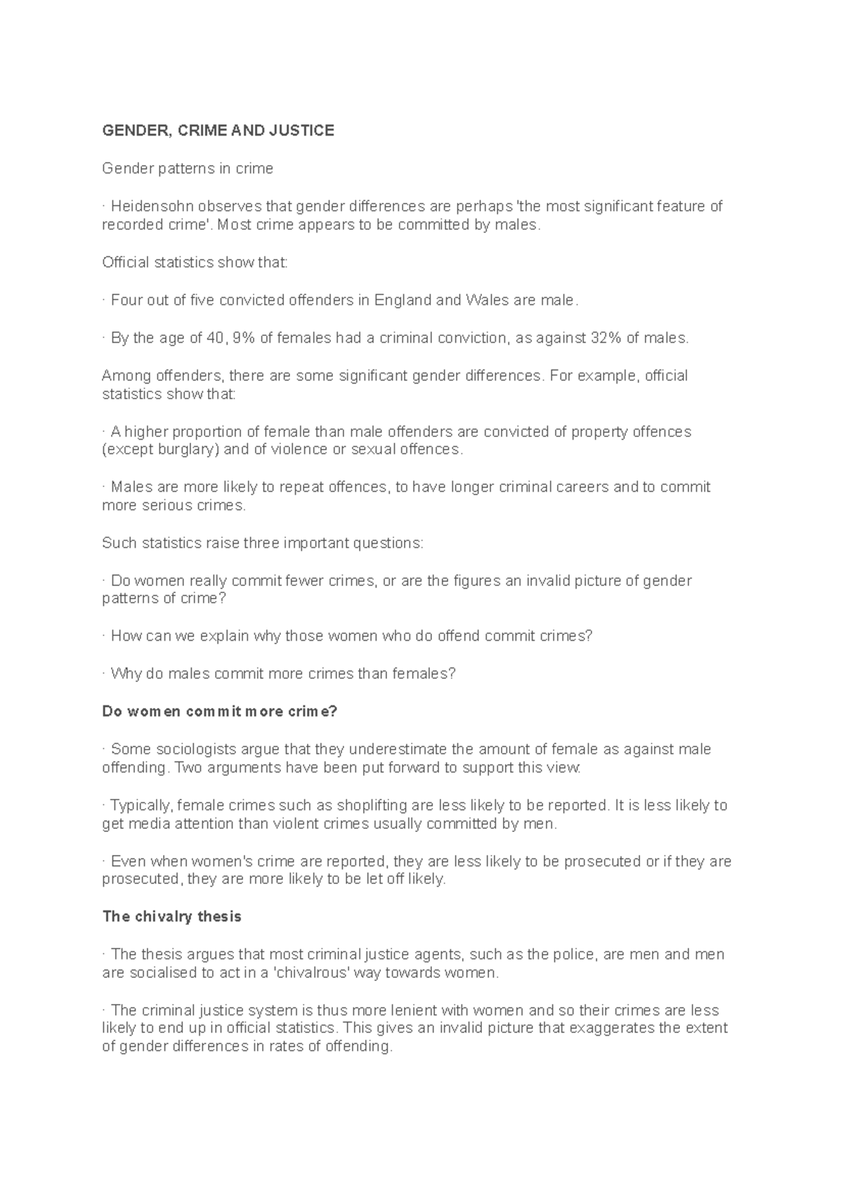 Gender differences in crime - GENDER, CRIME AND JUSTICE Gender patterns ...