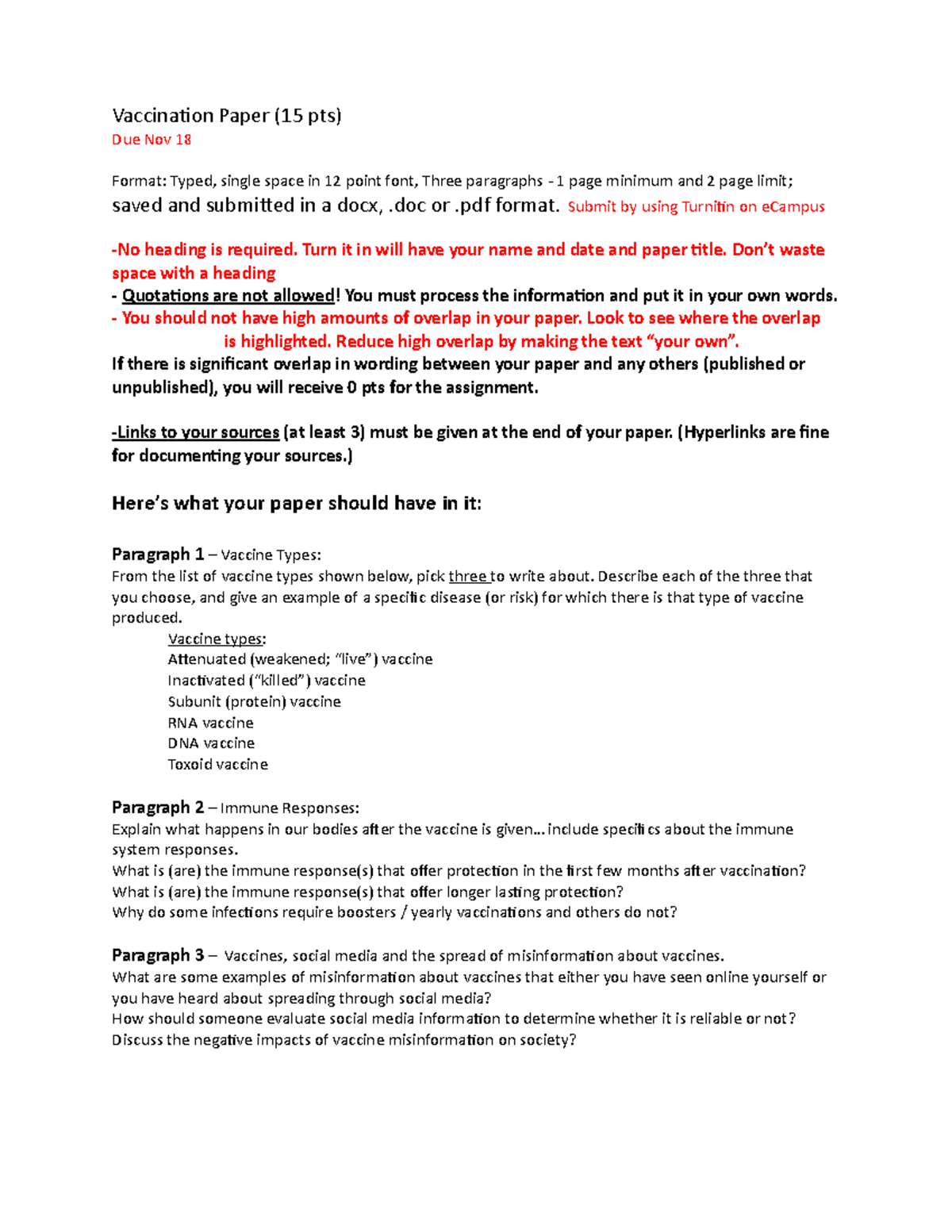 BIO 102 Vaccination paper - Vaccination Paper (15 pts) Due Nov 18 ...