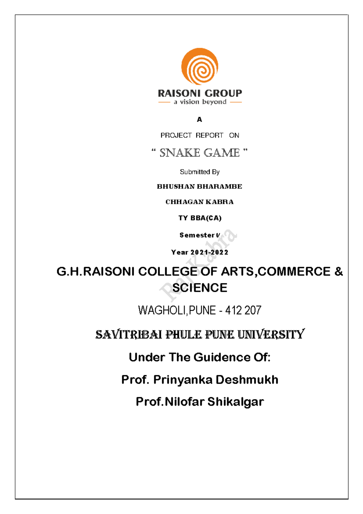 Snake Project Final - html learnning - A PROJECT REPORT ON “ Snake Game ...