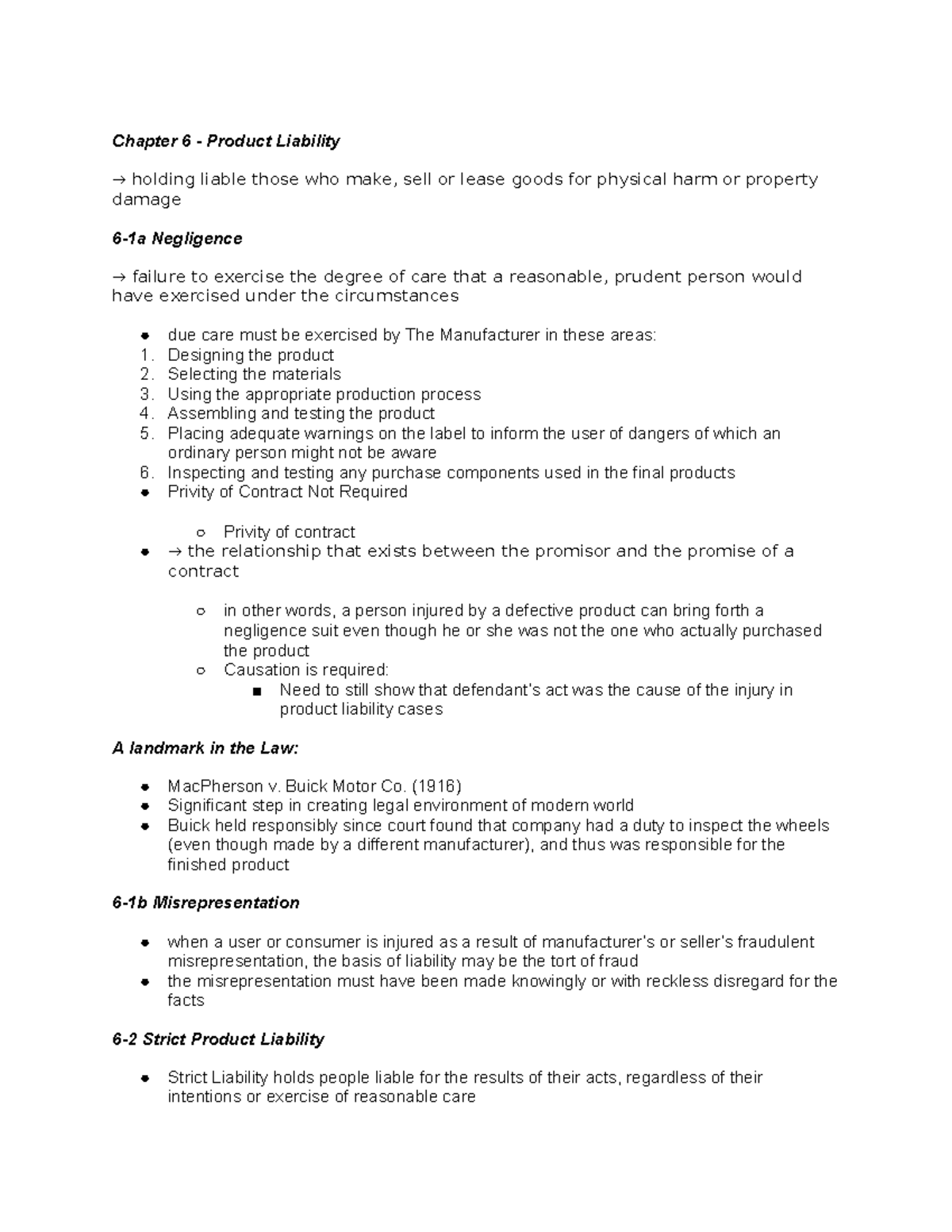 Chapter 6 - Product Liability - Chapter 6 - Product Liability → holding ...