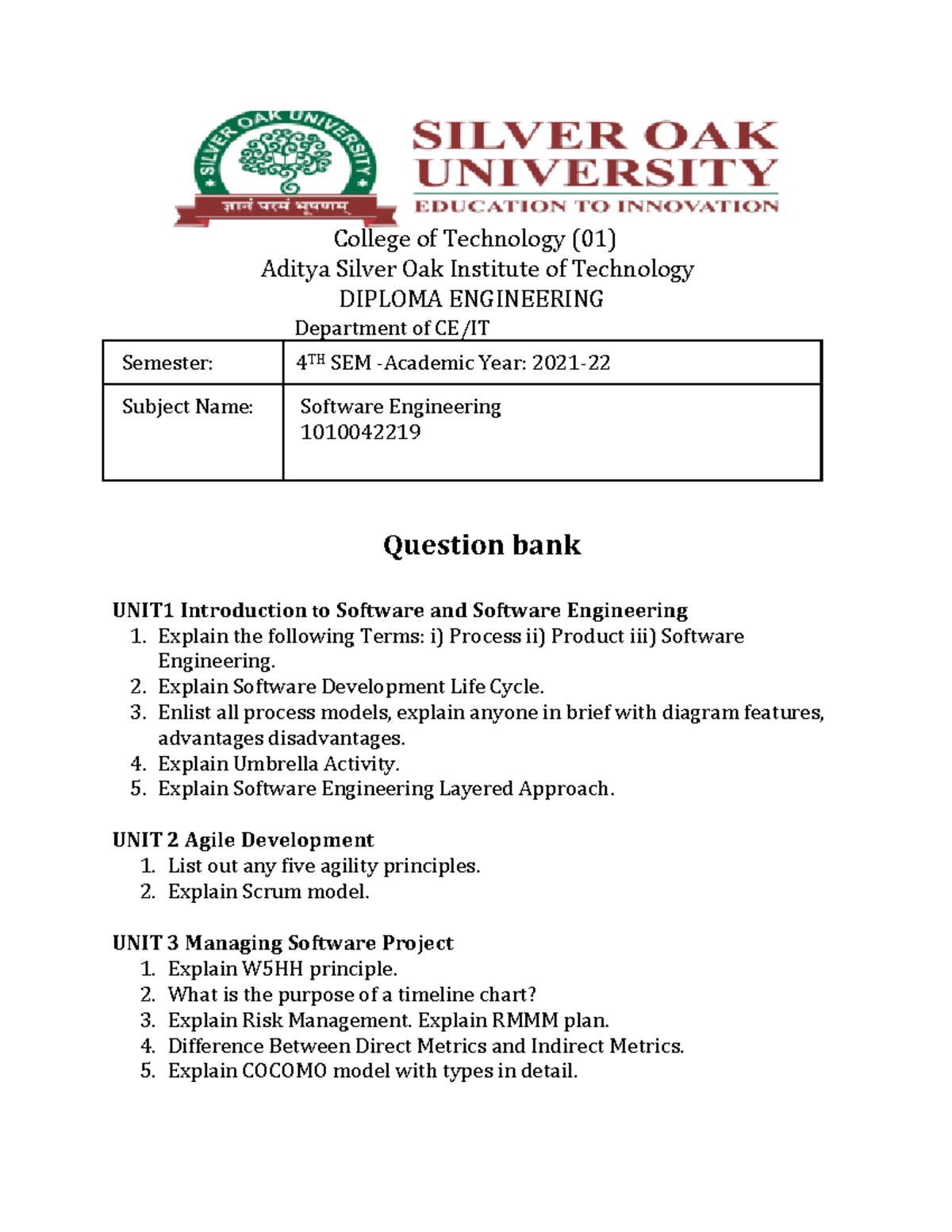 Se-imp - software eng imp - College of Technology (01) Aditya Silver ...