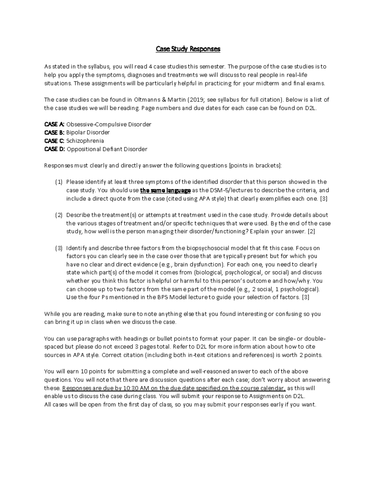 Case Study Response Instructions - Case Study Responses As stated in ...