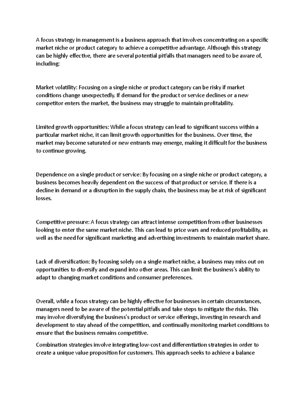 MMG5 - Notes on focus strategy and combination strategies in management ...