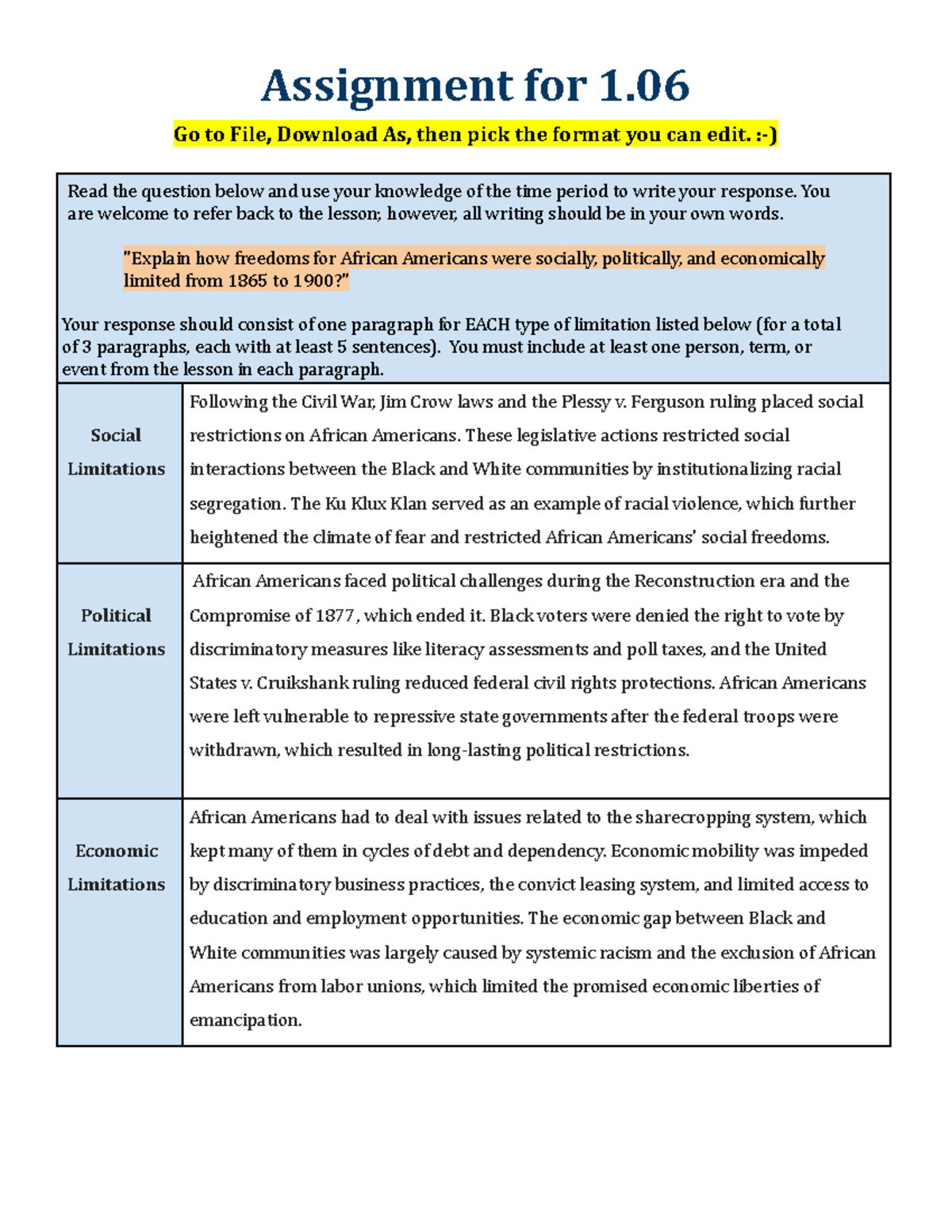 Copy of USH 1 - world - Assignment for 1. Go to File, Download As, then ...