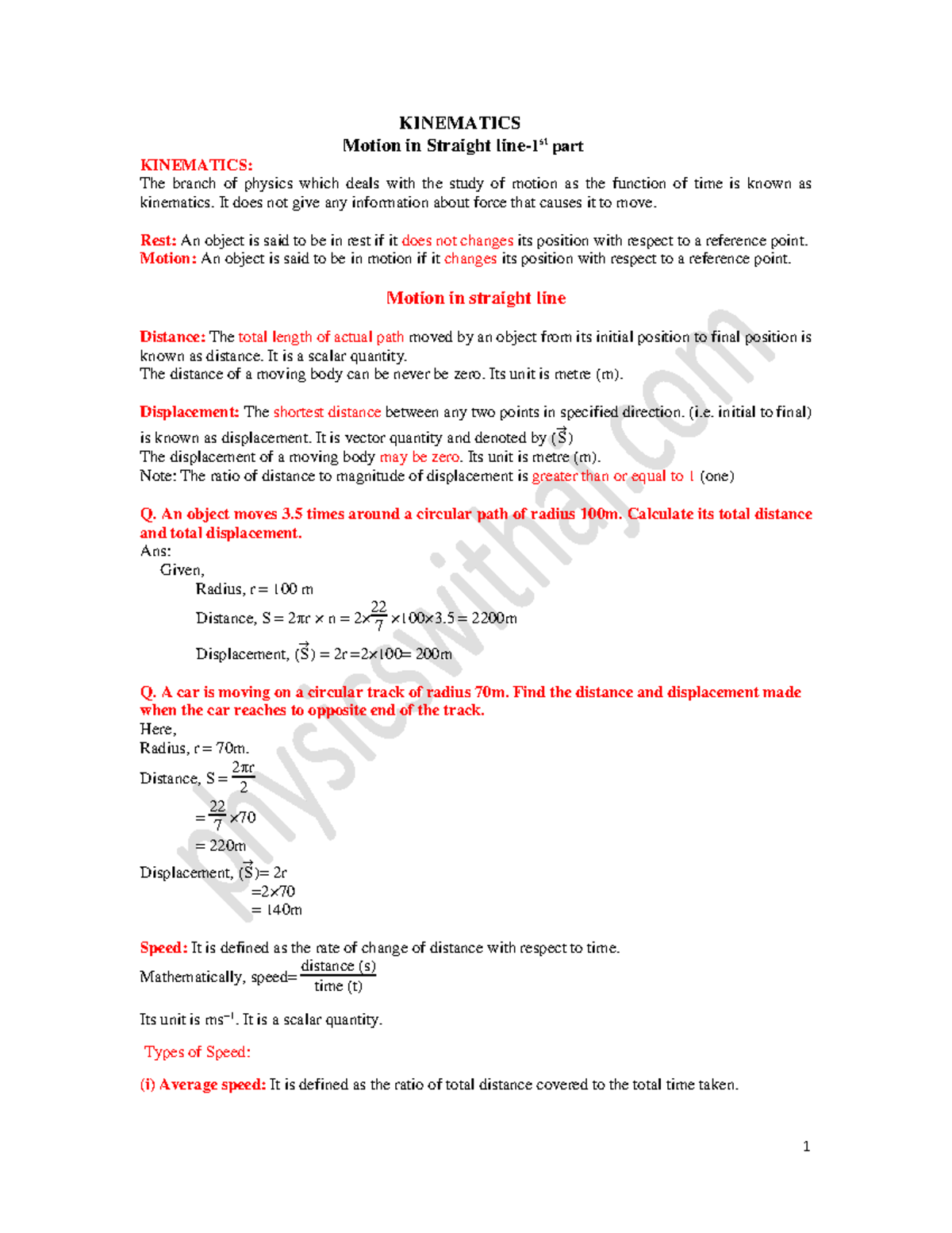 Kinematics - For pdf - KINEMATICS Motion in Straight line- 1 st part ...