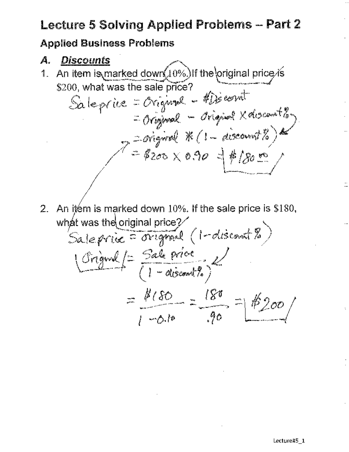OPMT 0199 Lec 5 Solving Applied Problems Part 2 - Notes - OPMT 0199 ...