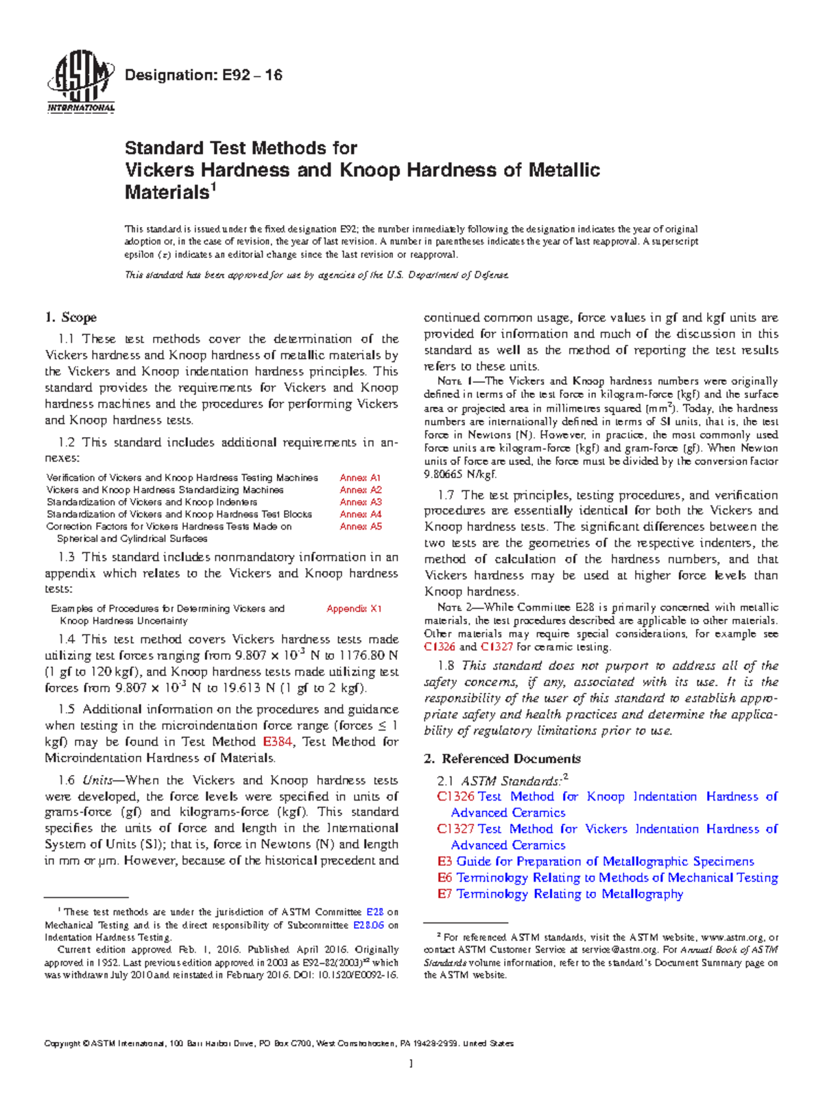 E92-16 - metrology tests - Designation: E92 − 16 Standard Test Methods ...