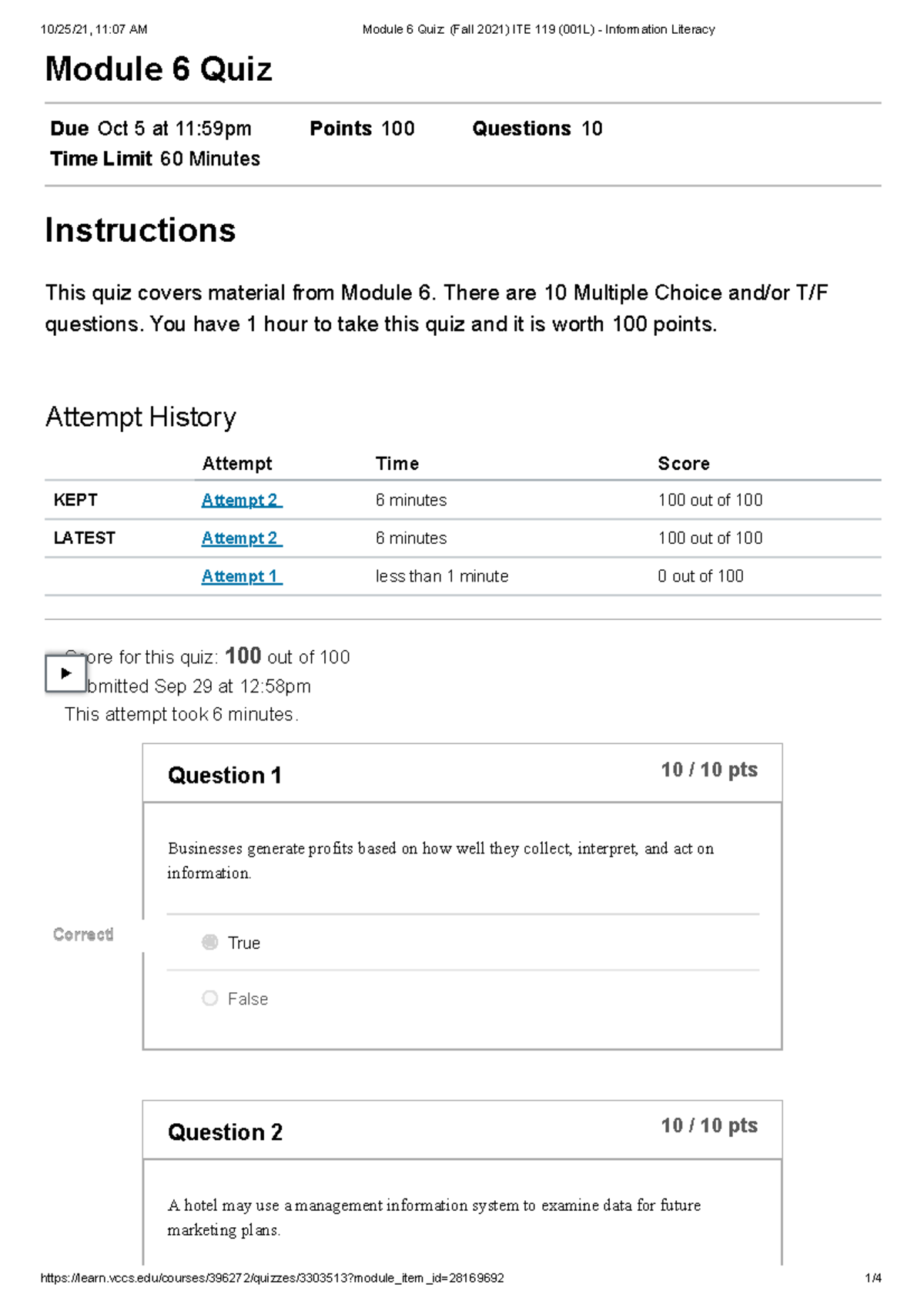 Module 6 Quiz (Fall 2021) ITE 119 (001L) - Information Literacy - Module 6 Quiz Due Oct 5 at 11 ...