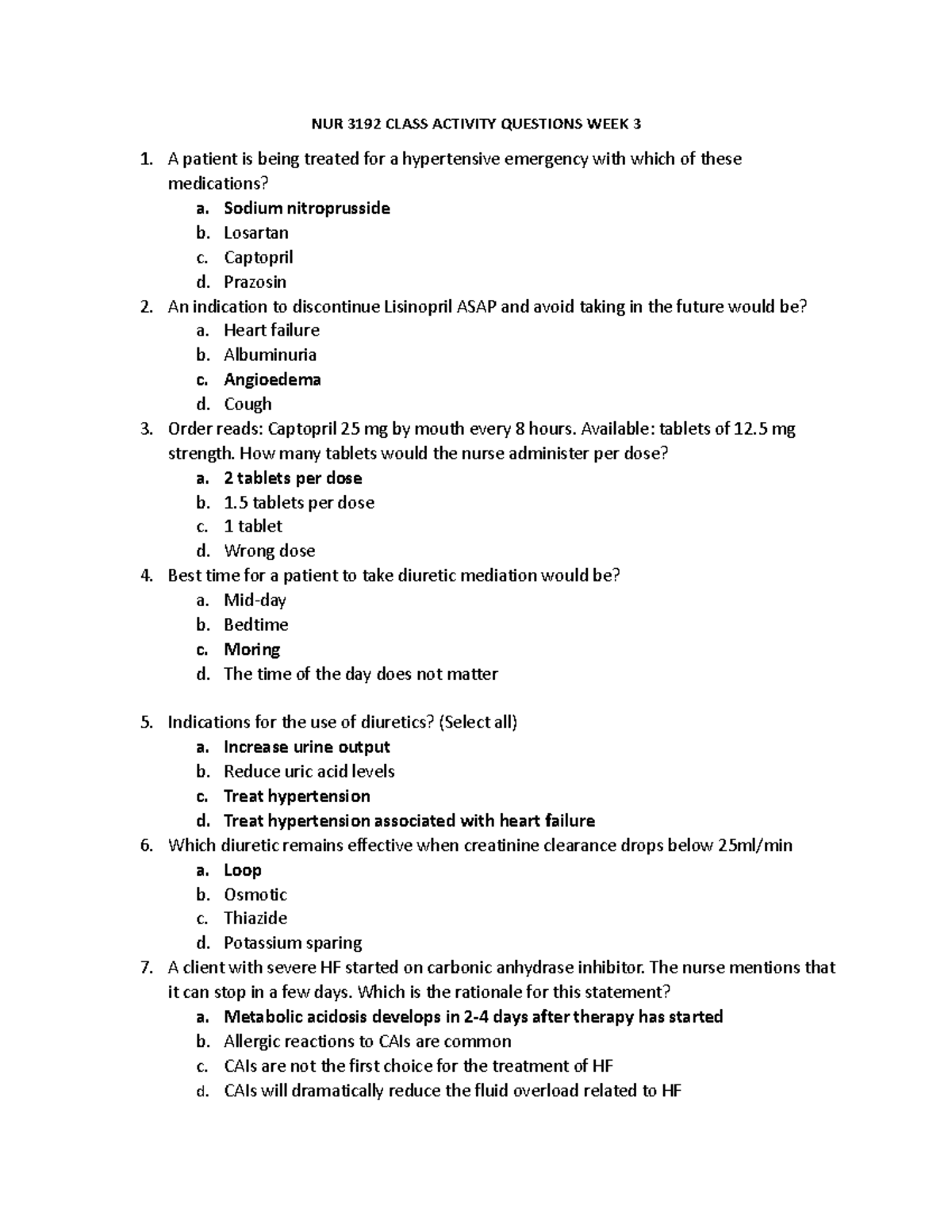 NUR 3192 Class Activity Questions WEEK 3 - NUR 3192 CLASS ACTIVITY ...