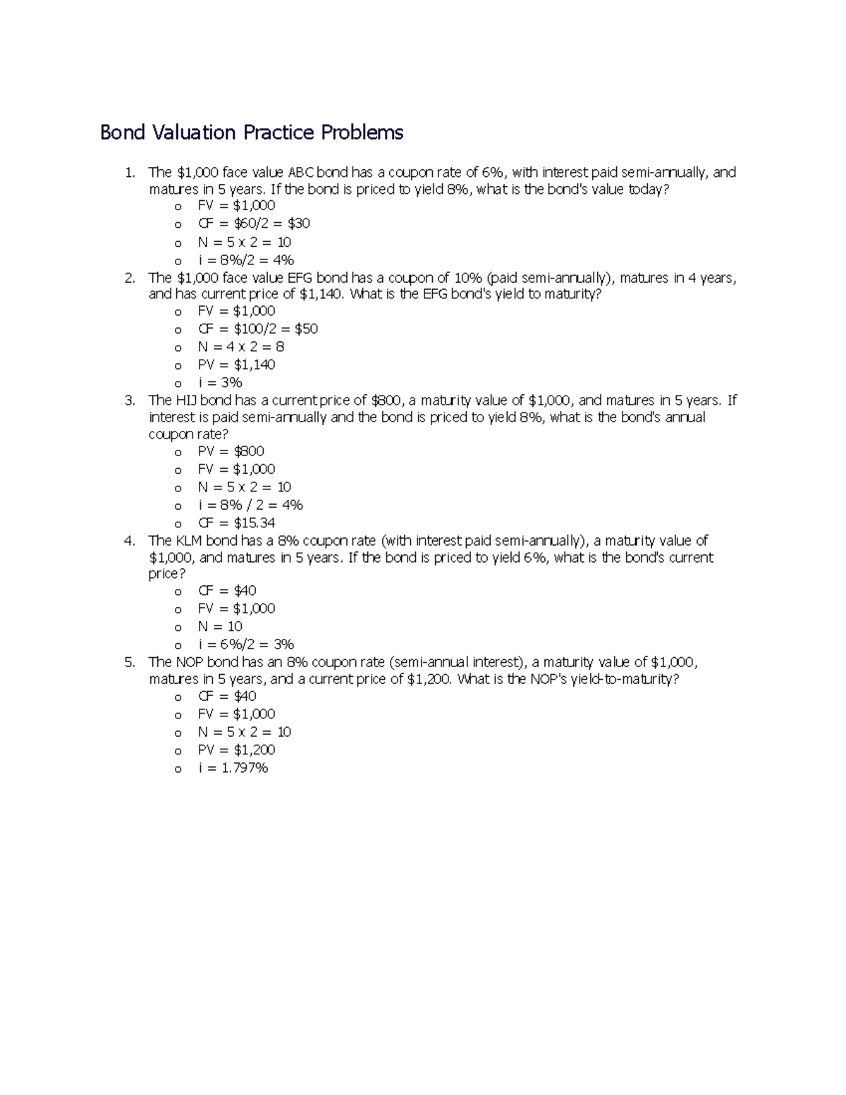 Bond Valuation Practice Problems - BUSM3311 - Studocu