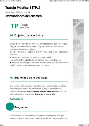 Examen Trabajo Práctico 1 [TP1] 95% SS - Trabajo Prácঞco 1 [TP1] Comenzado: 12 de oct en 23 ...