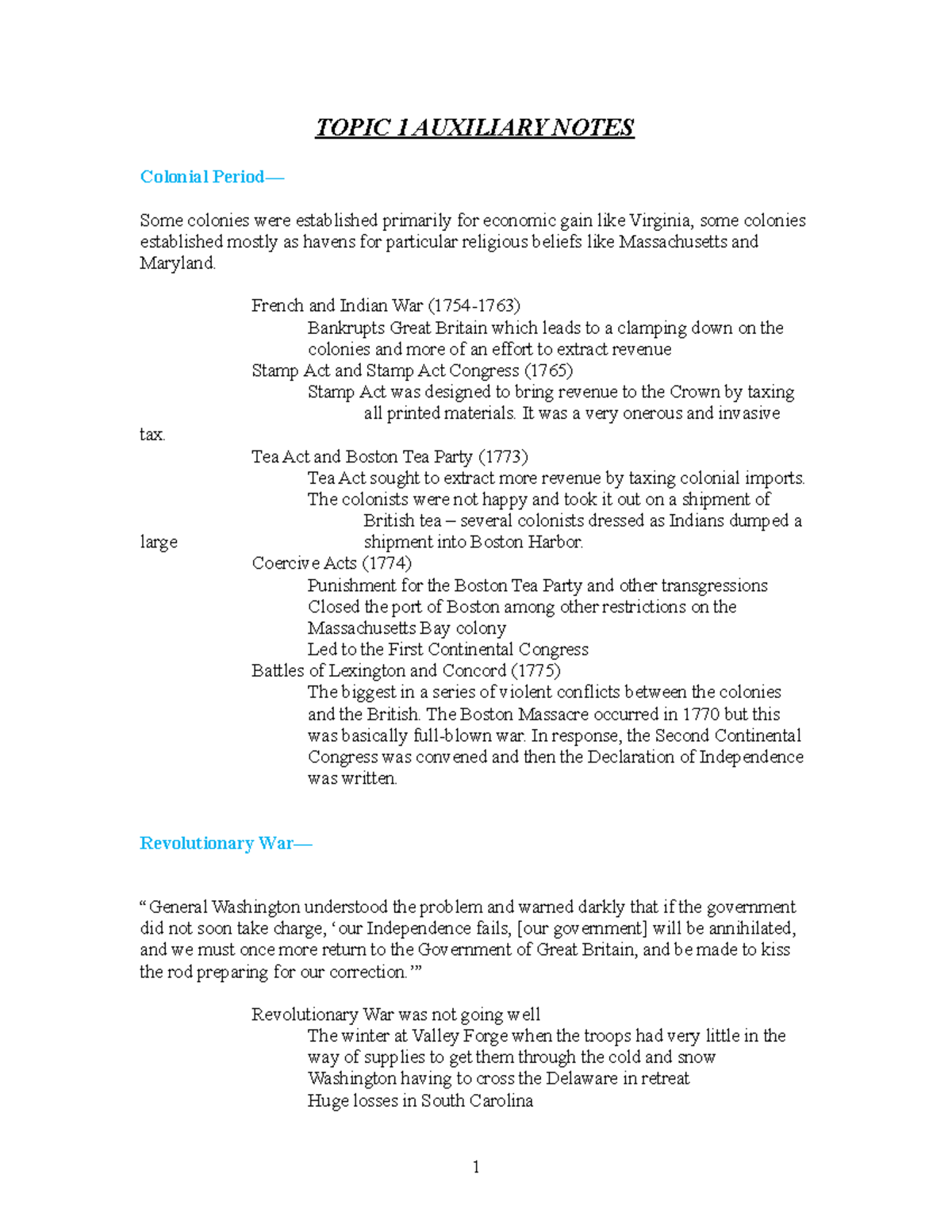Topic 1 auxiliary notes - TOPIC 1 AUXILIARY NOTES Colonial Period— Some ...