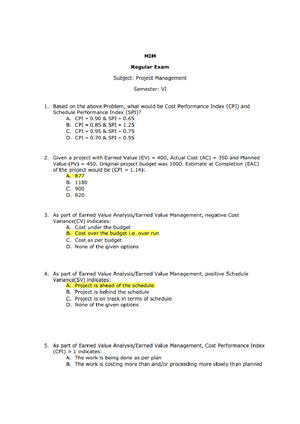 56901 Project Management May 2019 Question Paper and Answer Keys ...