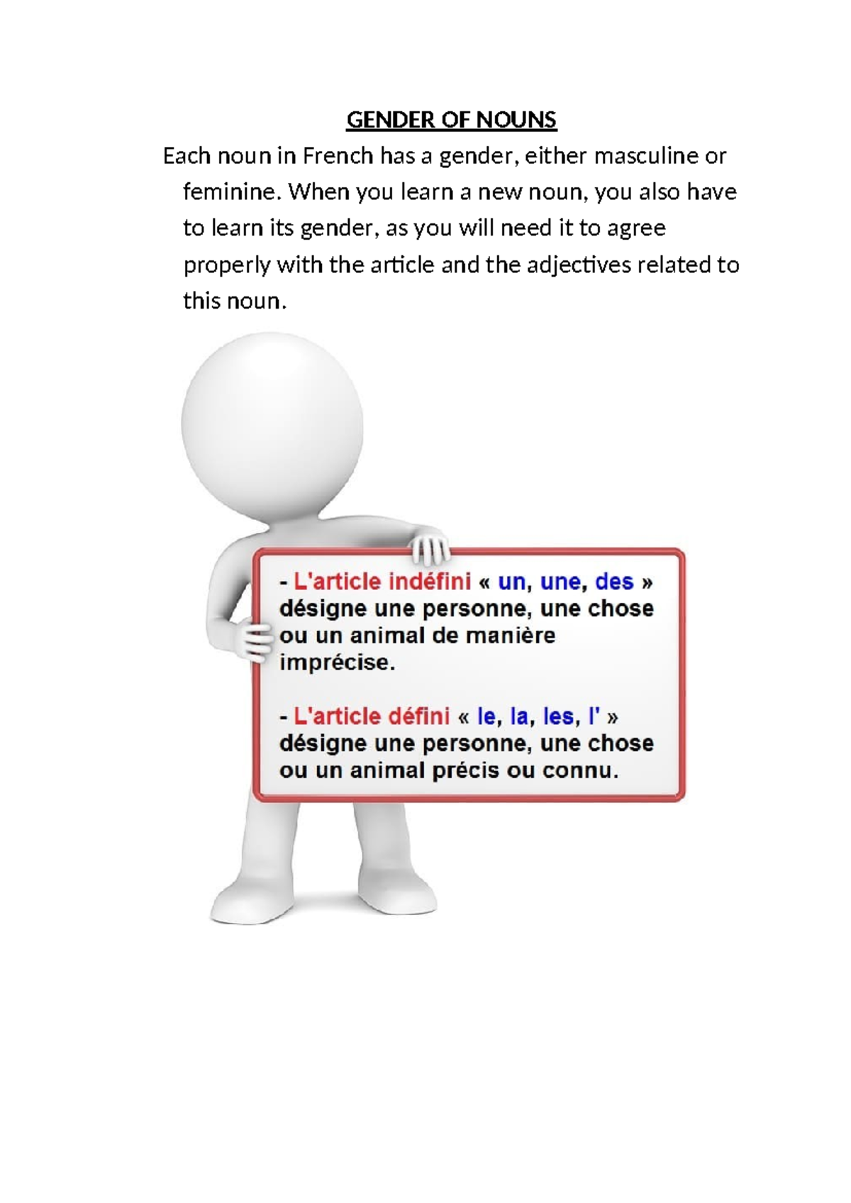 4 Articles 25 07 2024 - french - GENDER OF NOUNS Each noun in French ...