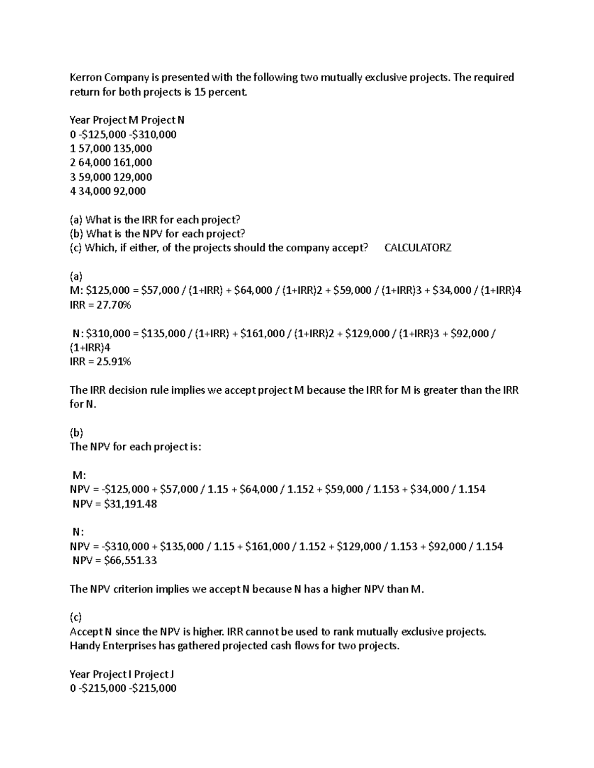 Fin notes and practice problems exam1 - Kerron Company is presented ...