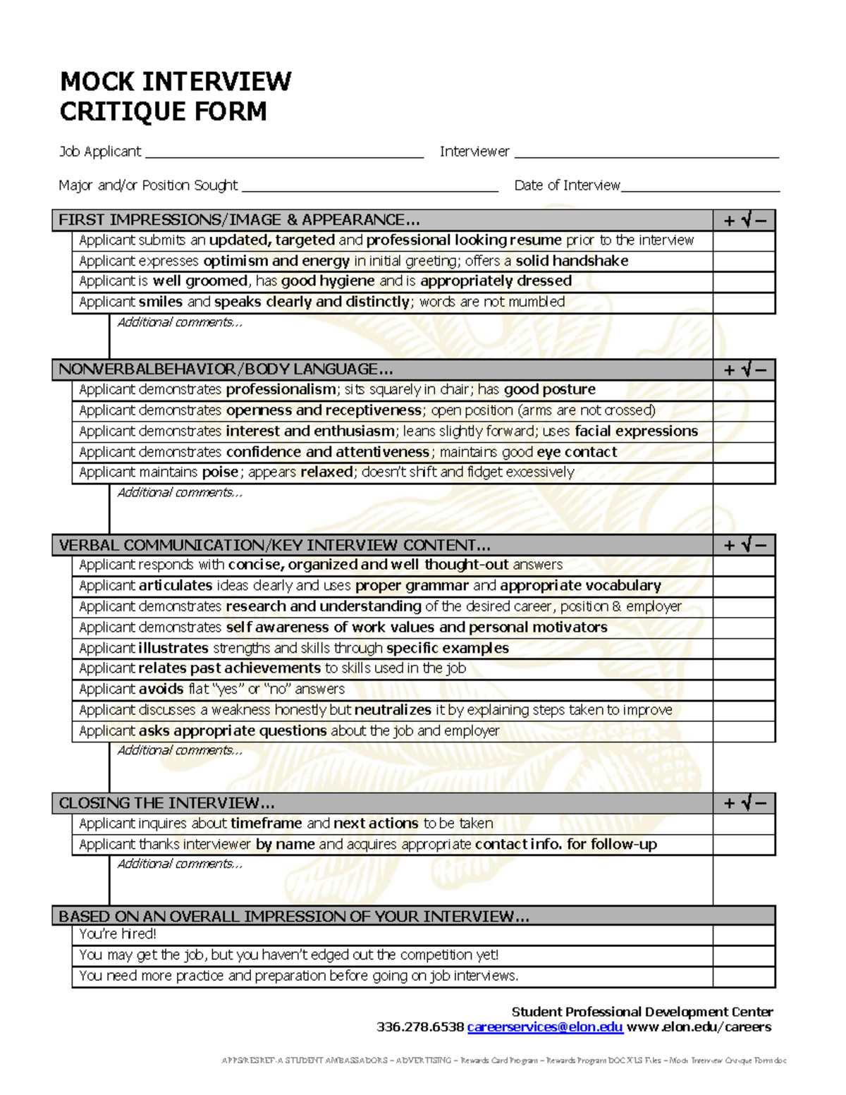 Mock Job Interview Evaluation Form - APPS/RESREF-A STUDENT AMBASSADORS ...