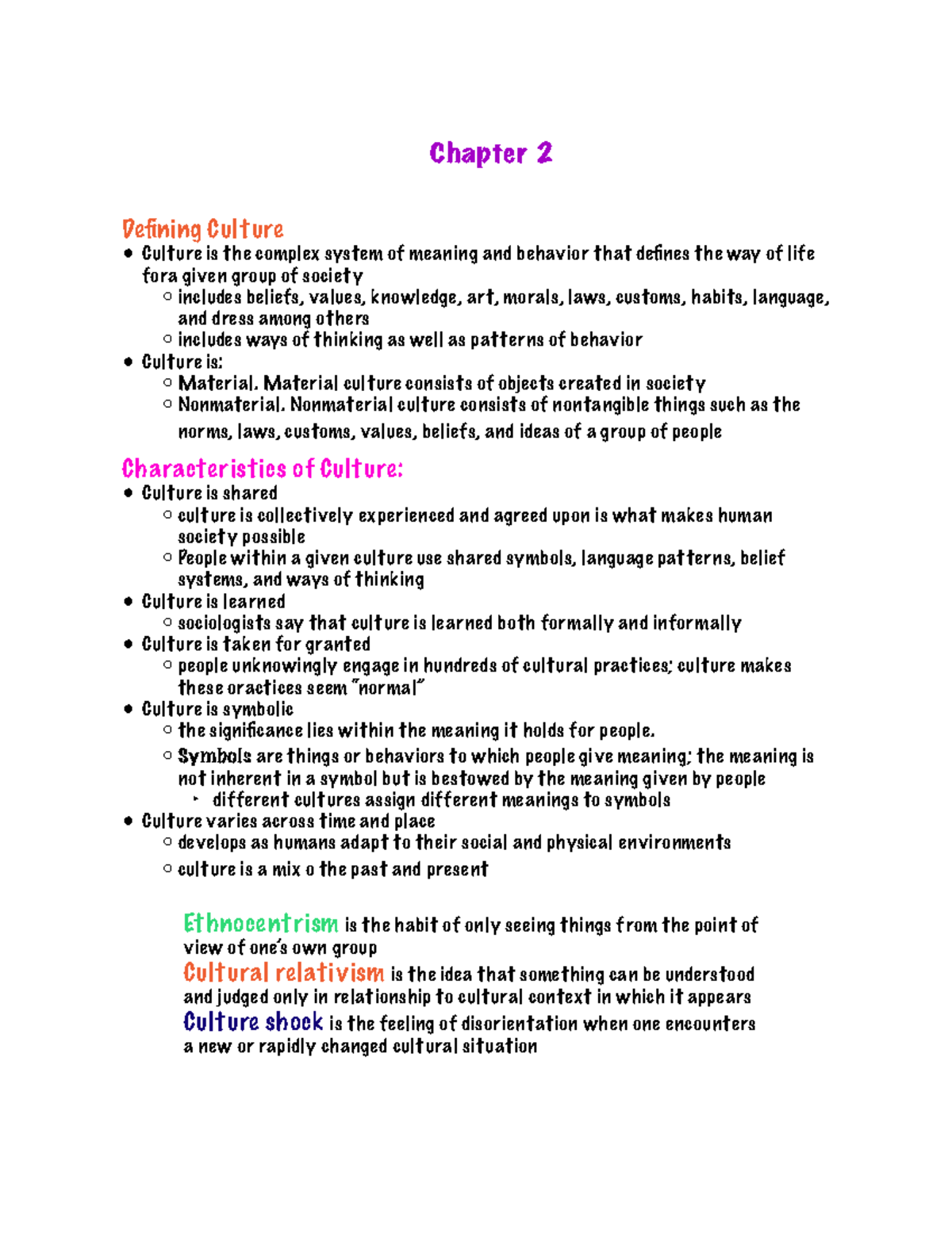 Sociology- Chapter 2 - Lecture notes 2 - Chapter 2 Defining Culture ...