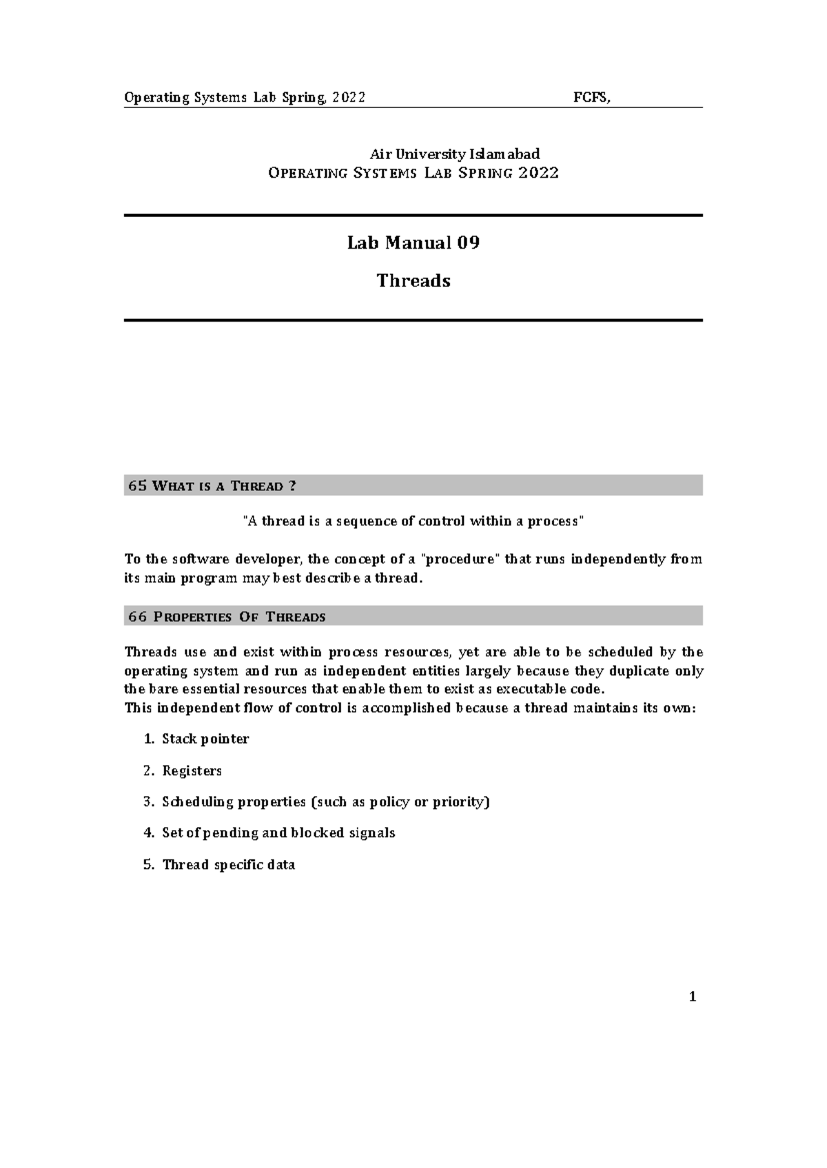 Lab Manual )9 - 65 WHAT IS A THREAD? 66 PROPERTIES OF THREADS Air ...