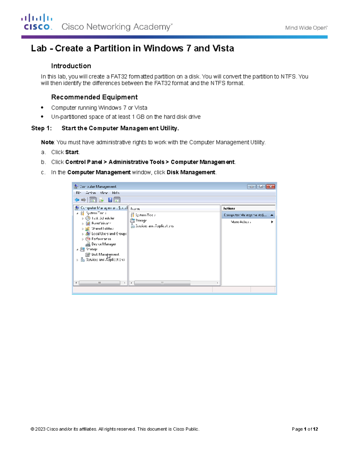 5.2.4.7 Lab - Create a Partition in Windows 7 and Vista - Lab - Create a Partition in Windows 7 ...