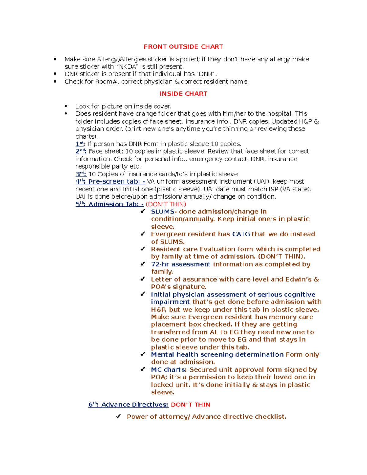 Resident Charts guide - hhhh - FRONT OUTSIDE CHART Make sure Allergy ...