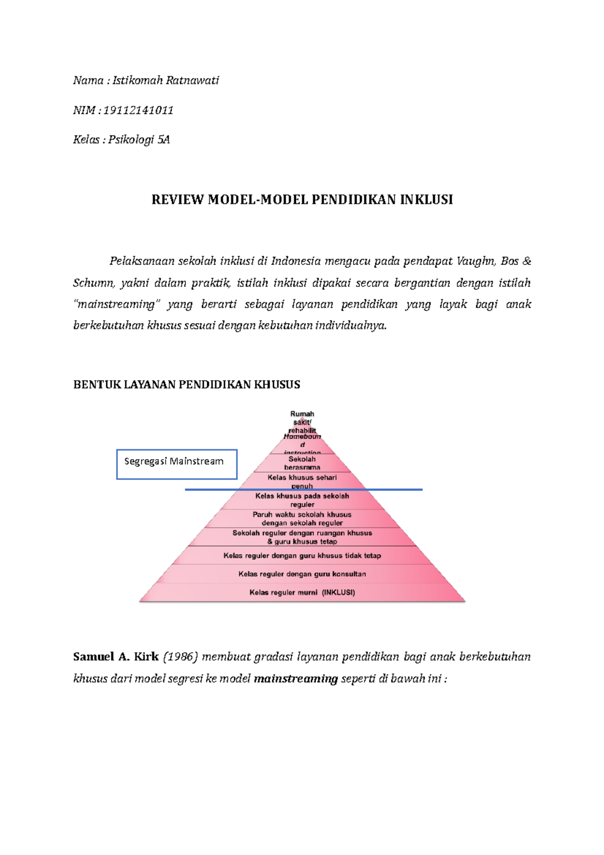 REVIEW MODEL-MODEL PENDIDIKAN INKLUSI - Nama : Istikomah Ratnawati NIM ...